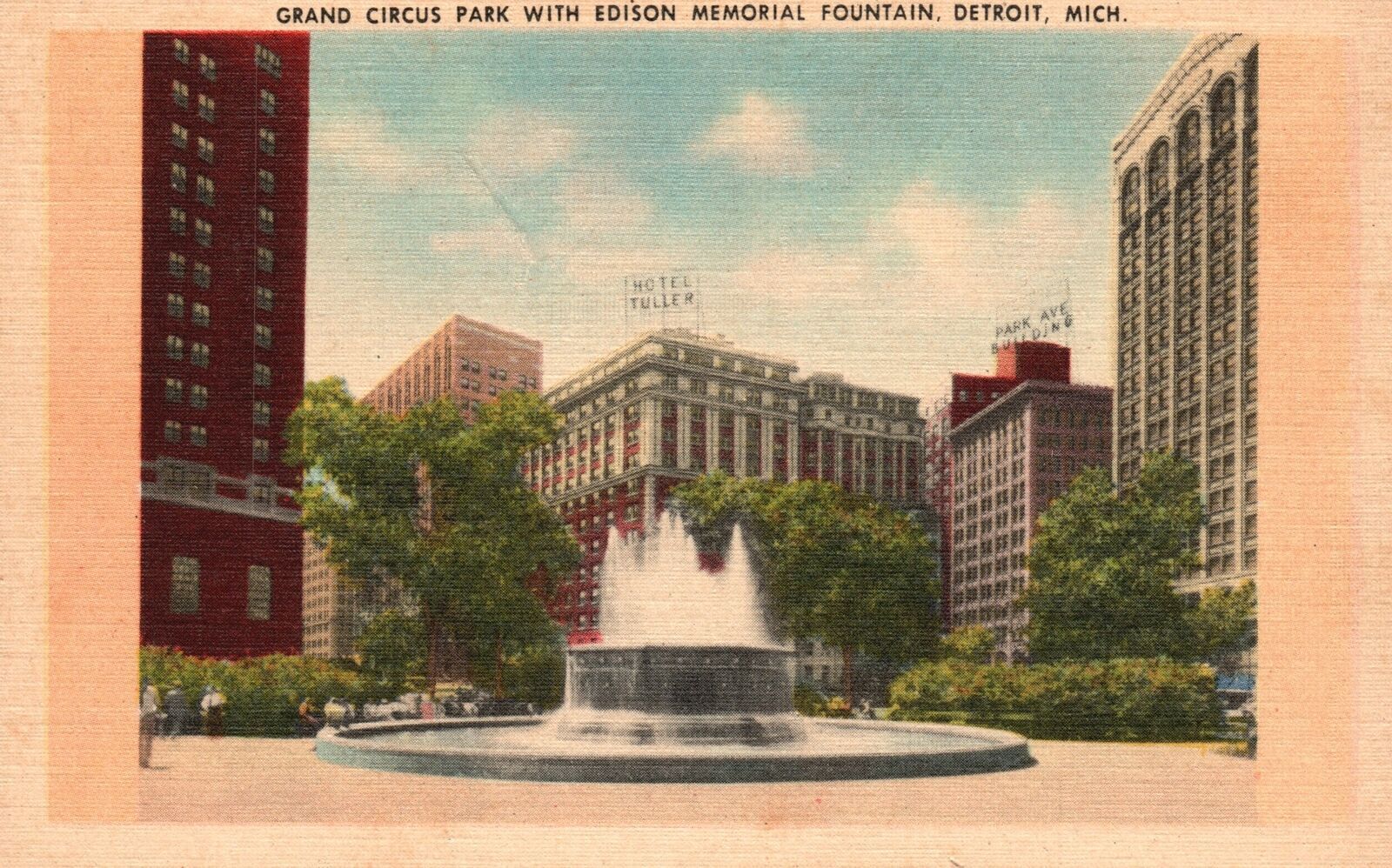 Vintage Postcard 1930's Grand Circus Park Edison Memorial Fountain ...