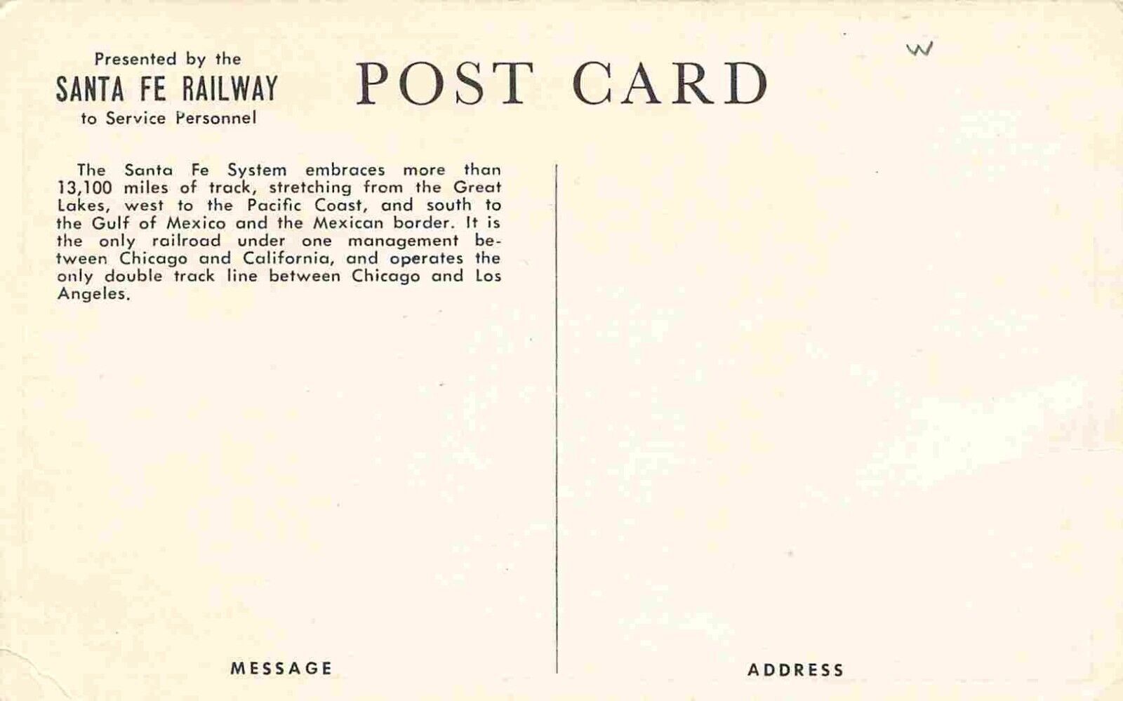 Santa Fe Railroad Route Map Across United States postcard | United ...