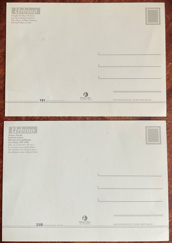 Ur into Italy Unused 2 Post Card Duke Federico Place Gentlewoman ...