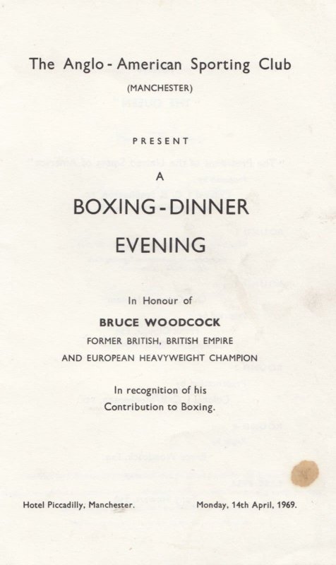 Manchester Bruce Woodcock Boxing 1969 Theatre Fight Dinner Menu Sports ...