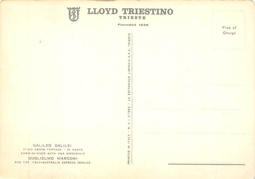 TN Galileo Galilei Guglielmo Marconi Lloyd Treistino Ship Line Ship ...