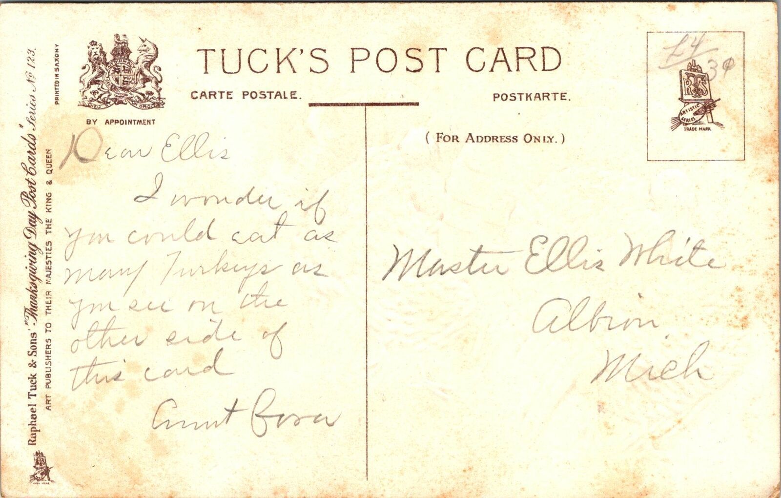 Vintage Postcard Long Line of Turkeys on Thanksgiving DAY Greeting Tuck ...