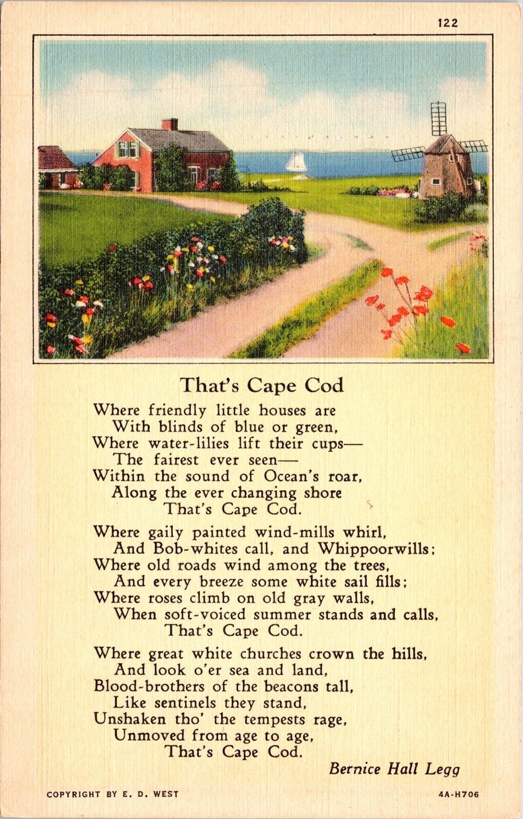 Cape Cod Poem Postcard Linen Shore Beaches Macadam Roads Historic CT ...