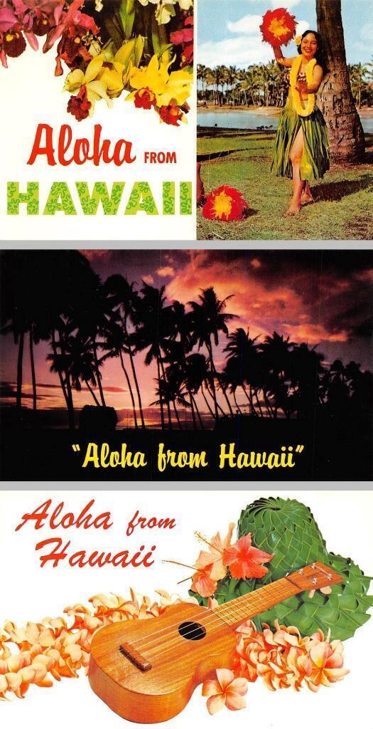 3~Chrome Postcards ALOHA FROM HAWAII Pretty Hula Girl~Sunset View ...