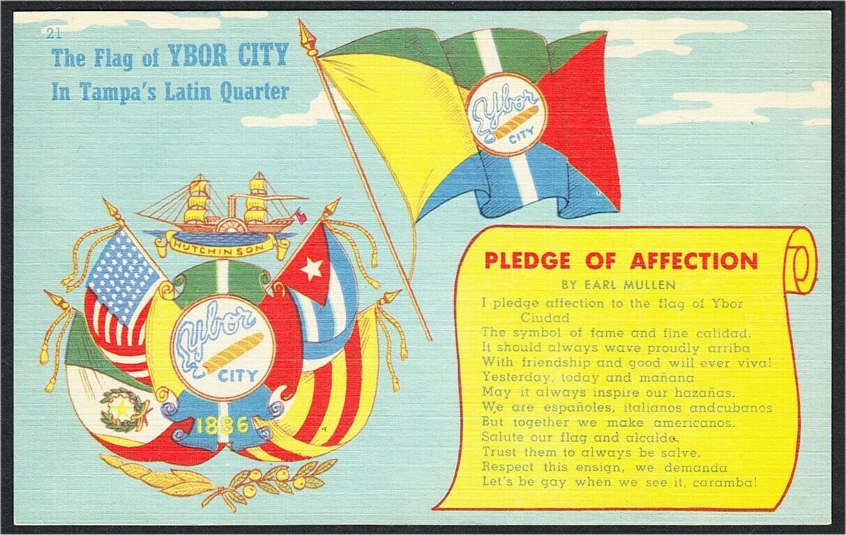 Tampa FL Ybor City Flag and Pledge Linen Postcard 1950s | United States ...