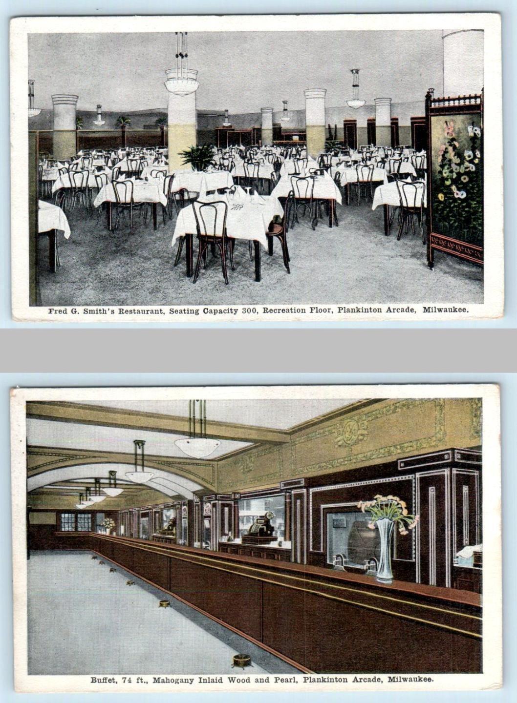 2 Postcards MILWAUKEE, WI ~ Fred Smith's Restaurant PLANKINTON ARCADE ...