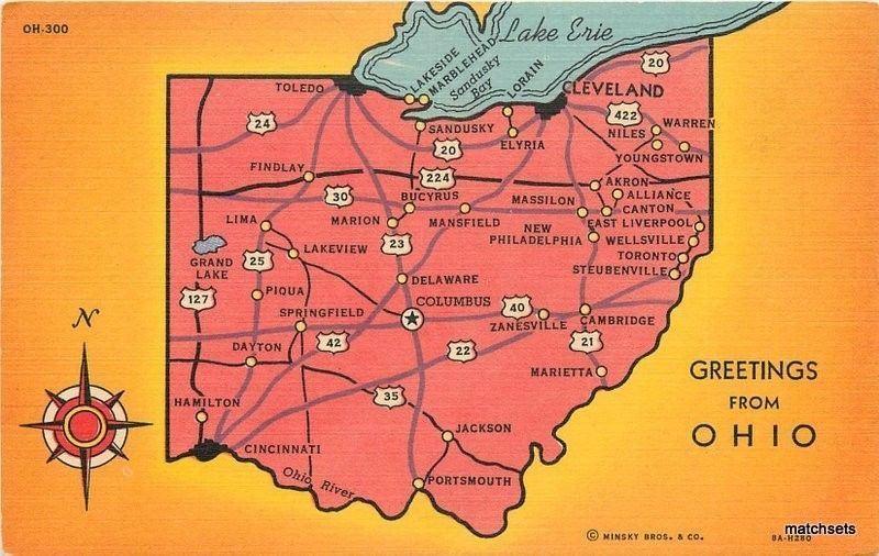 1940s US Highway System Map of Ohio Teich linen postcard 5516 | United ...