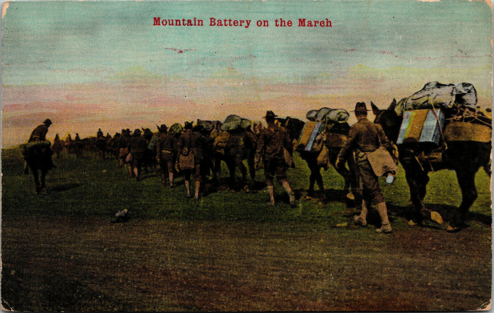 Vtg Mountain Battery On The March Soldiers Pack Animal WWI Era Military ...