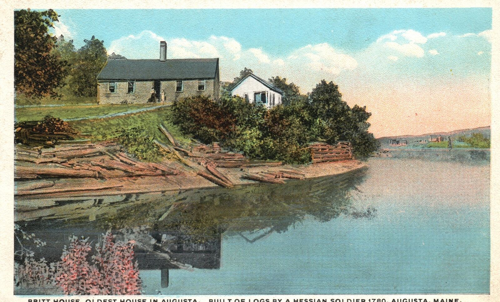 Vintage Postcard Britt House Oldest In Augusta Built Of Logs Augusta ...