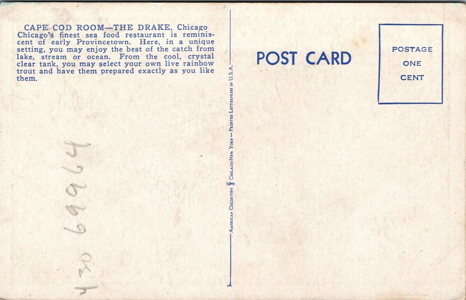 Vtg Chicago Illinois IL Cape Cod Room The Drake Seafood Restaurant ...