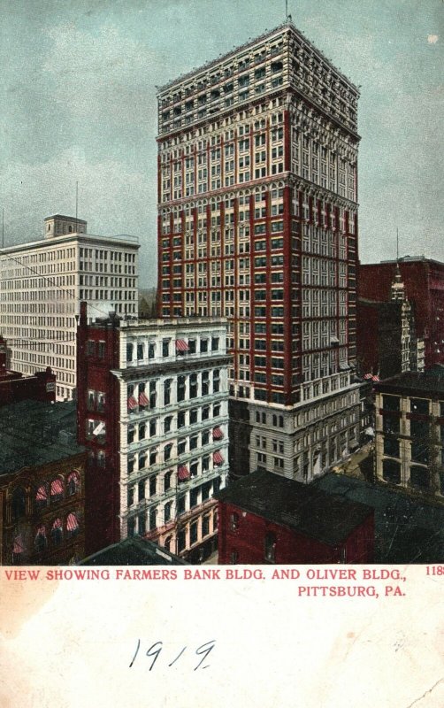 Vintage Postcard 1910's View Farmers Bank & Oliver Building Pittsburgh ...