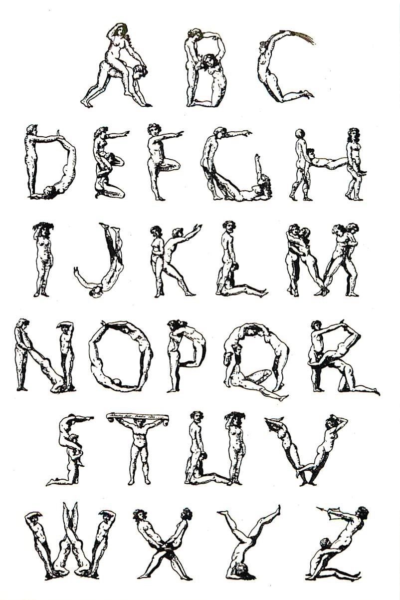 Nude Naked Alphabet From Old Engraving Modern Postcard Hippostcard