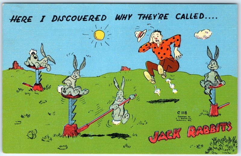 c1940s Anthropomorphic Jack Rabbits Car Jacking Up Kropp Comic Postcard ...