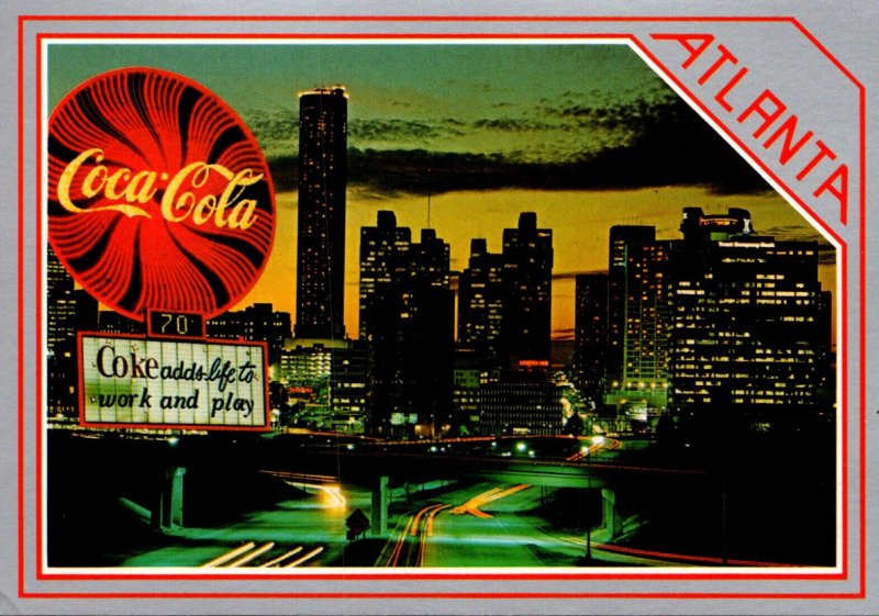 Georgia Atlanta Skyline At Sunset With Coca Cola Sign | United States ...