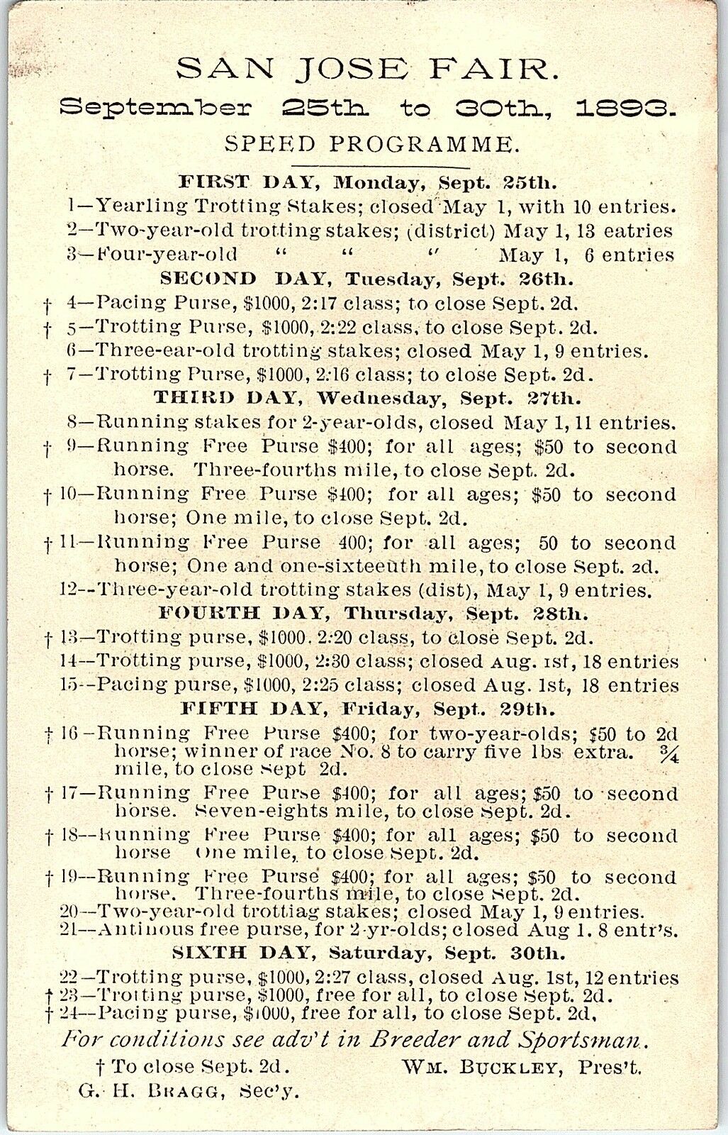 1893 Horses, San Jose Fair, Ca. Victorian Trade Card P34 | Ephemera ...