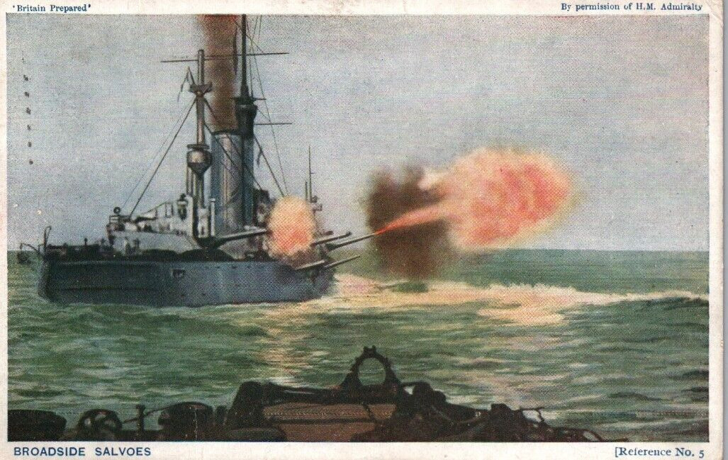 Royal Navy Battleship HMS Britain Broadside Salvoes Firing Postcard ...