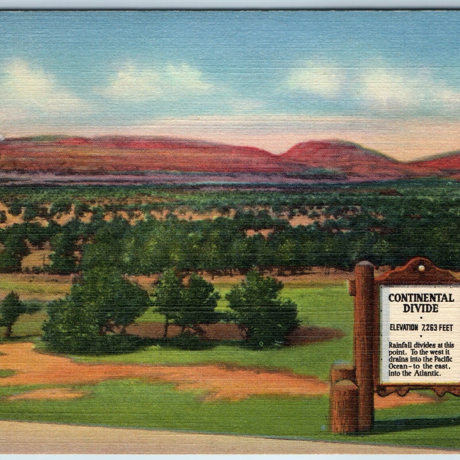 1940 US Hwy Route 66 Continental Divide Sign - Red Rocks Gallup Linen ...
