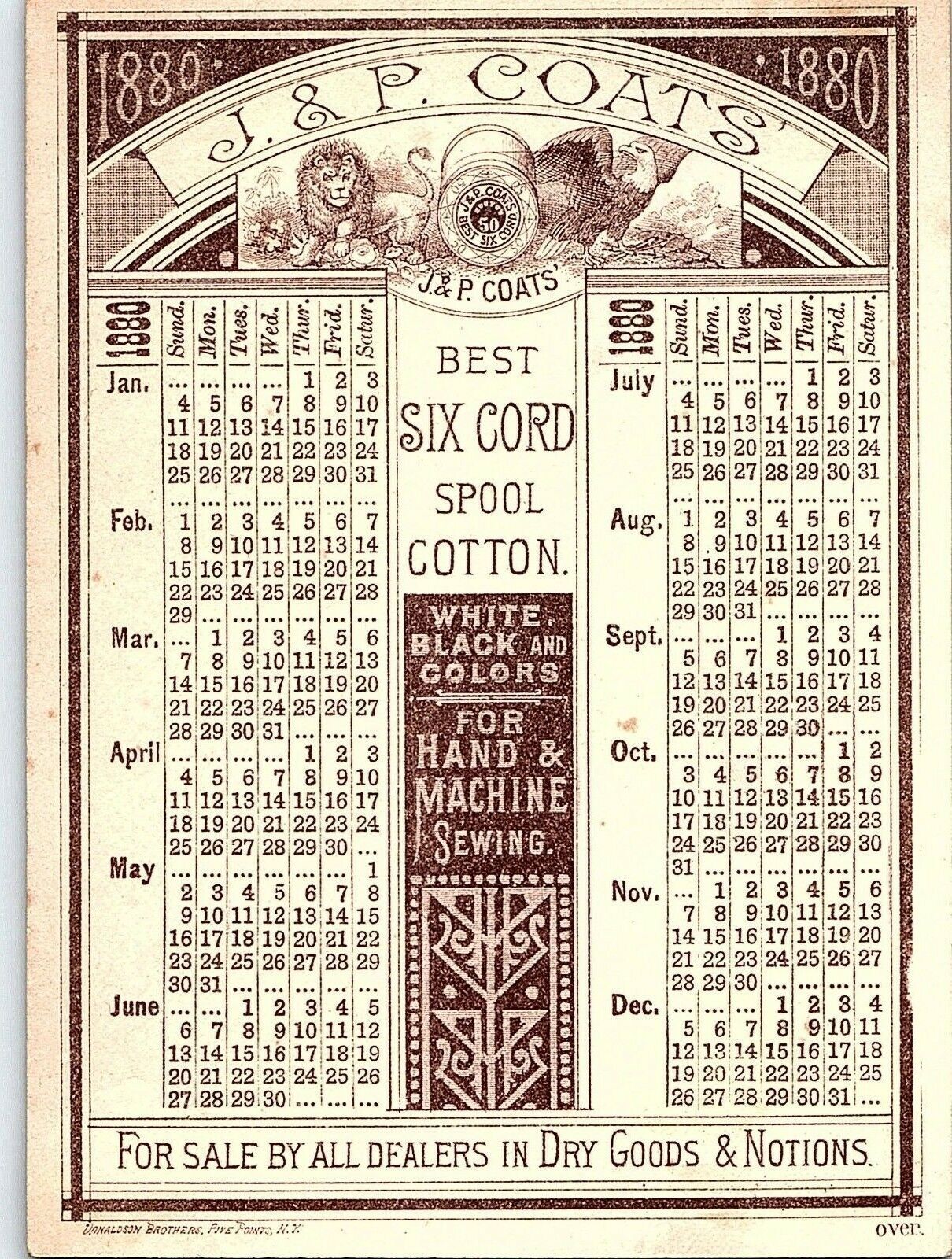 1880's J&P Coats Calendar Couple Fishing Victorian Trade Card P25 ...