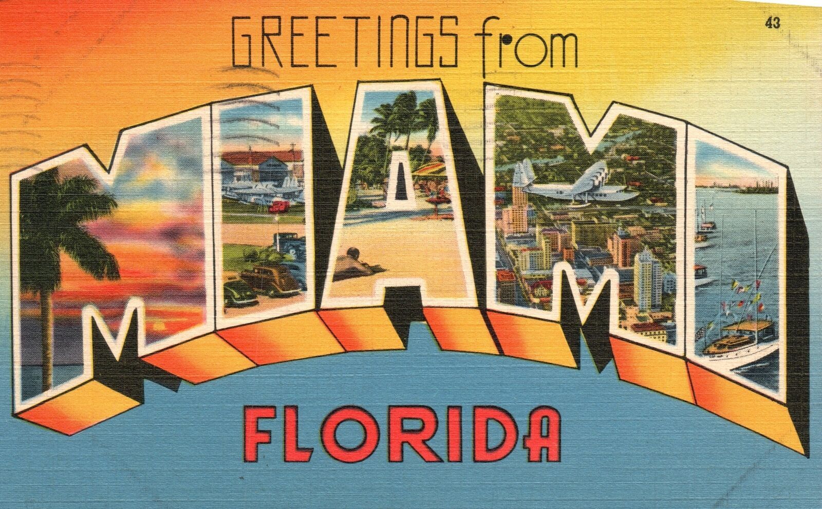 Vintage Postcard 1941 Large Letter Greetings From Miami Florida ...