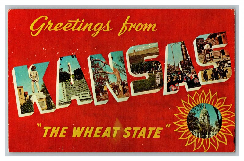 Postcard KS Greetings From Kansas "The Wheat State" Vintage Standard ...