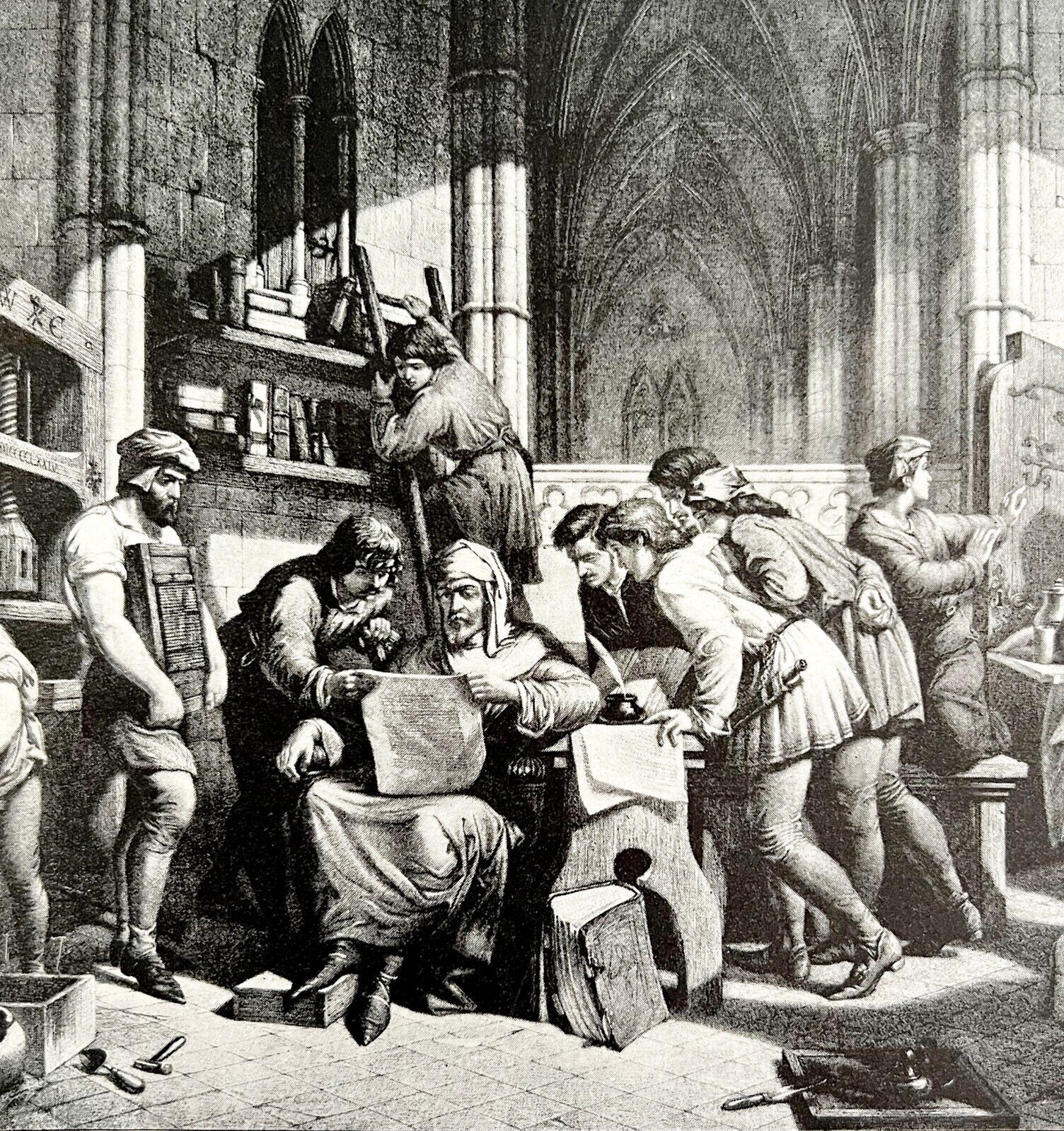 First Sheet Off Caxton's Printing Press Invention Print Victorian 1894 ...