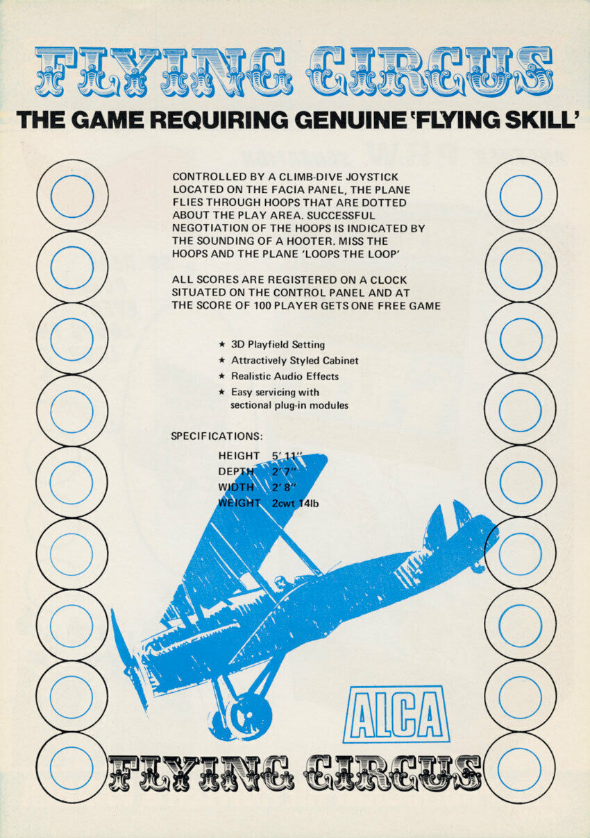 Flying Circus Arcade FLYER Original 1969 NOS Flight Airplane Game Art ...