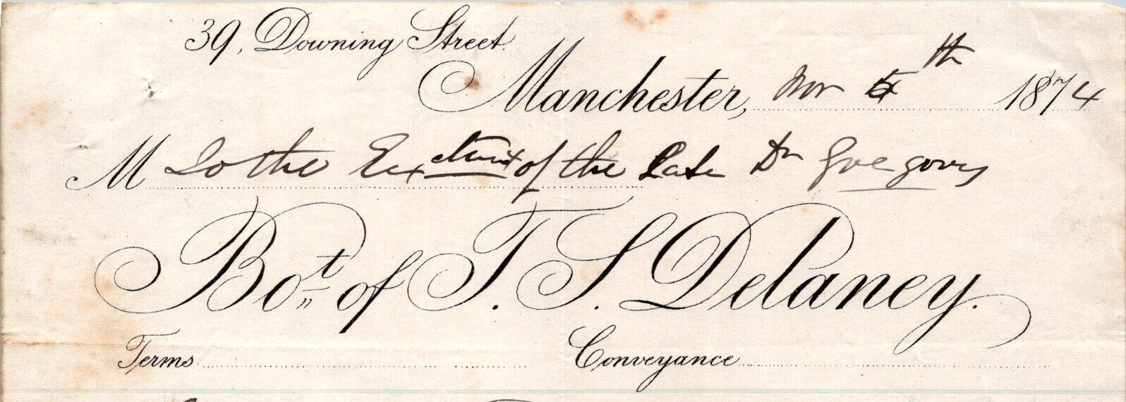 1874 Bot of T L Delaney Hadwritten Cursive Billhead MANCHESTER NH K306 ...