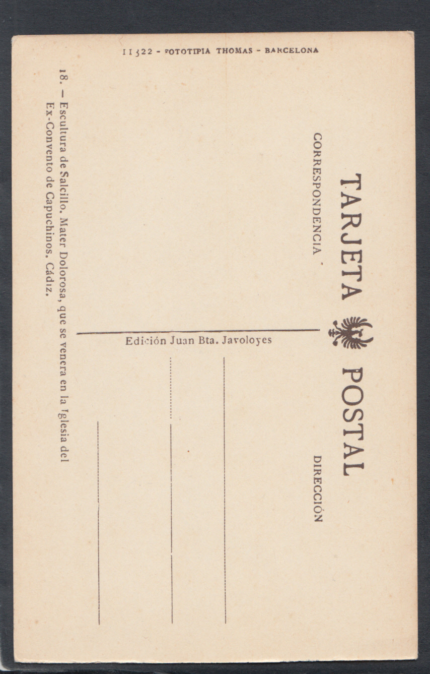 Spain Postcard - Cadiz - Escultura De Salcillo, Mater Dolorosa HM246 ...