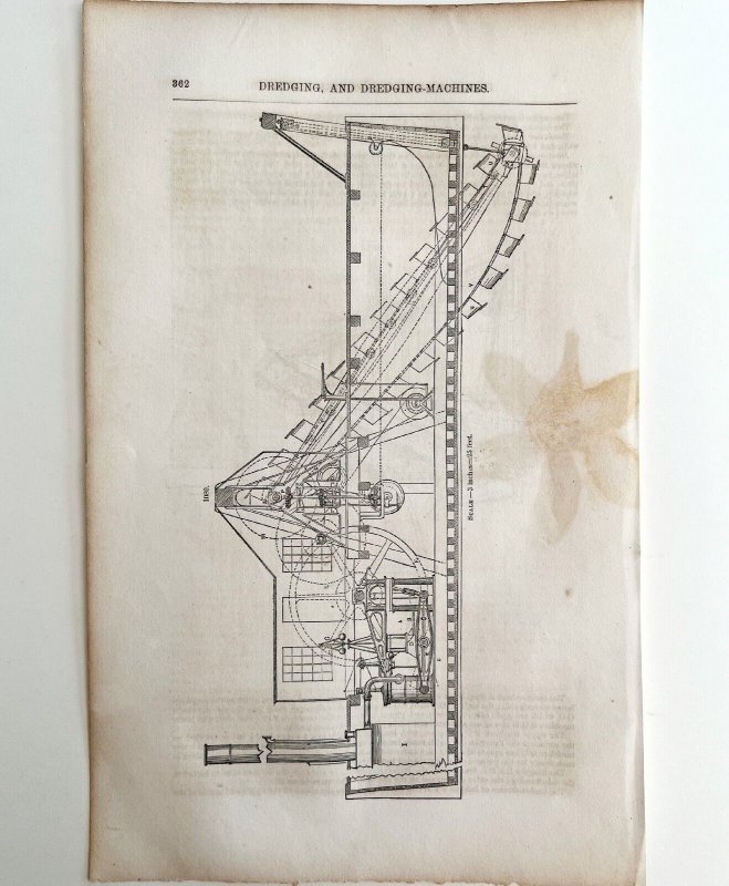 Dredging Machine Woodcut 1852 Victorian Industrial Print Engines ...