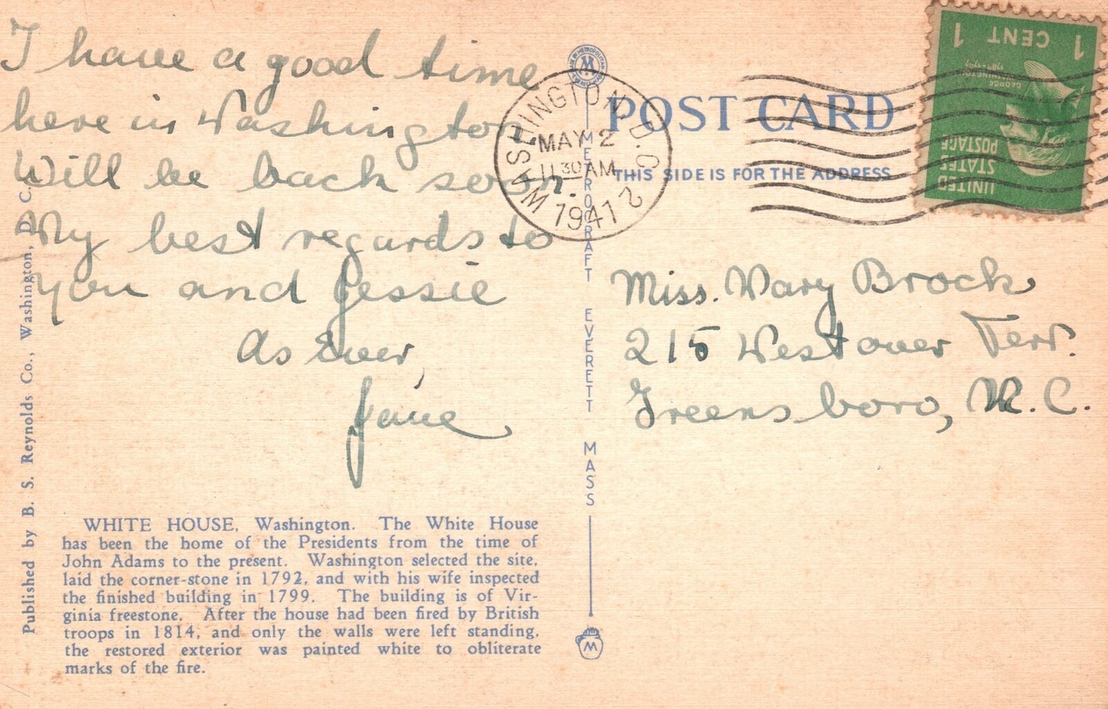 Vintage Postcard 1941 White House Home Of The Presidents Building ...