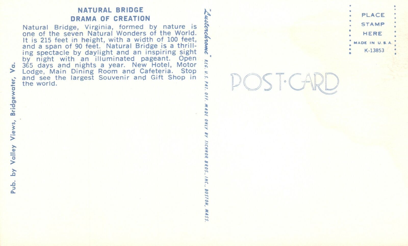 Postcard Natural Bridge Drama Of Creation One Of The Seven Natural ...