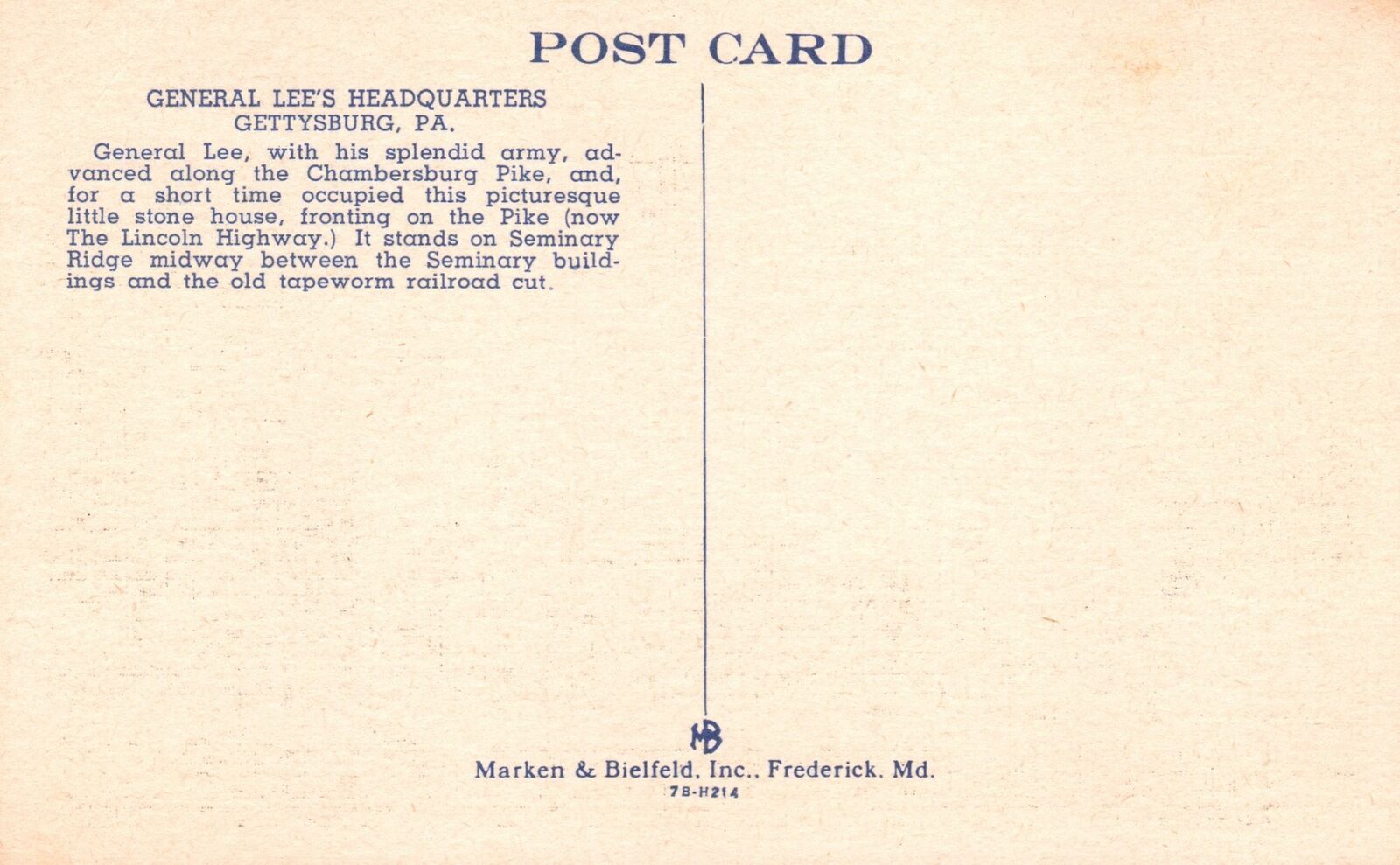 Vintage Postcard General Lee Headquarters Splendid Army Gettysburg ...