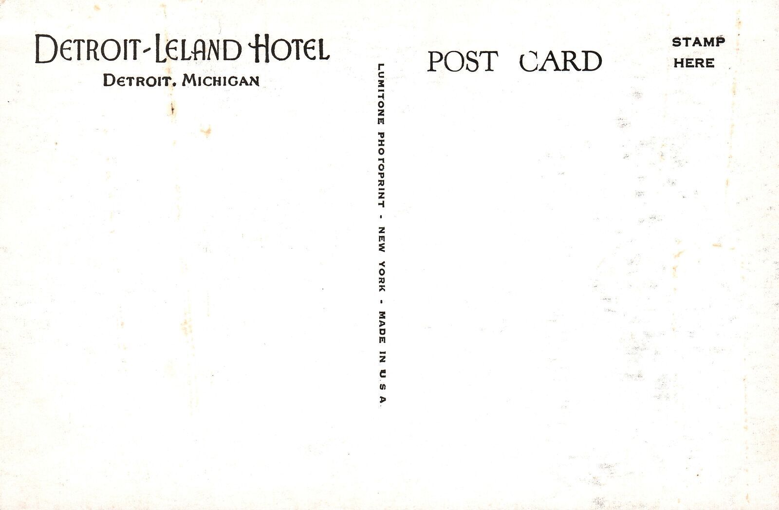 Vintage Postcard Detroit - Leland Hotel Detroit Michigan 1950'S Chrome ...