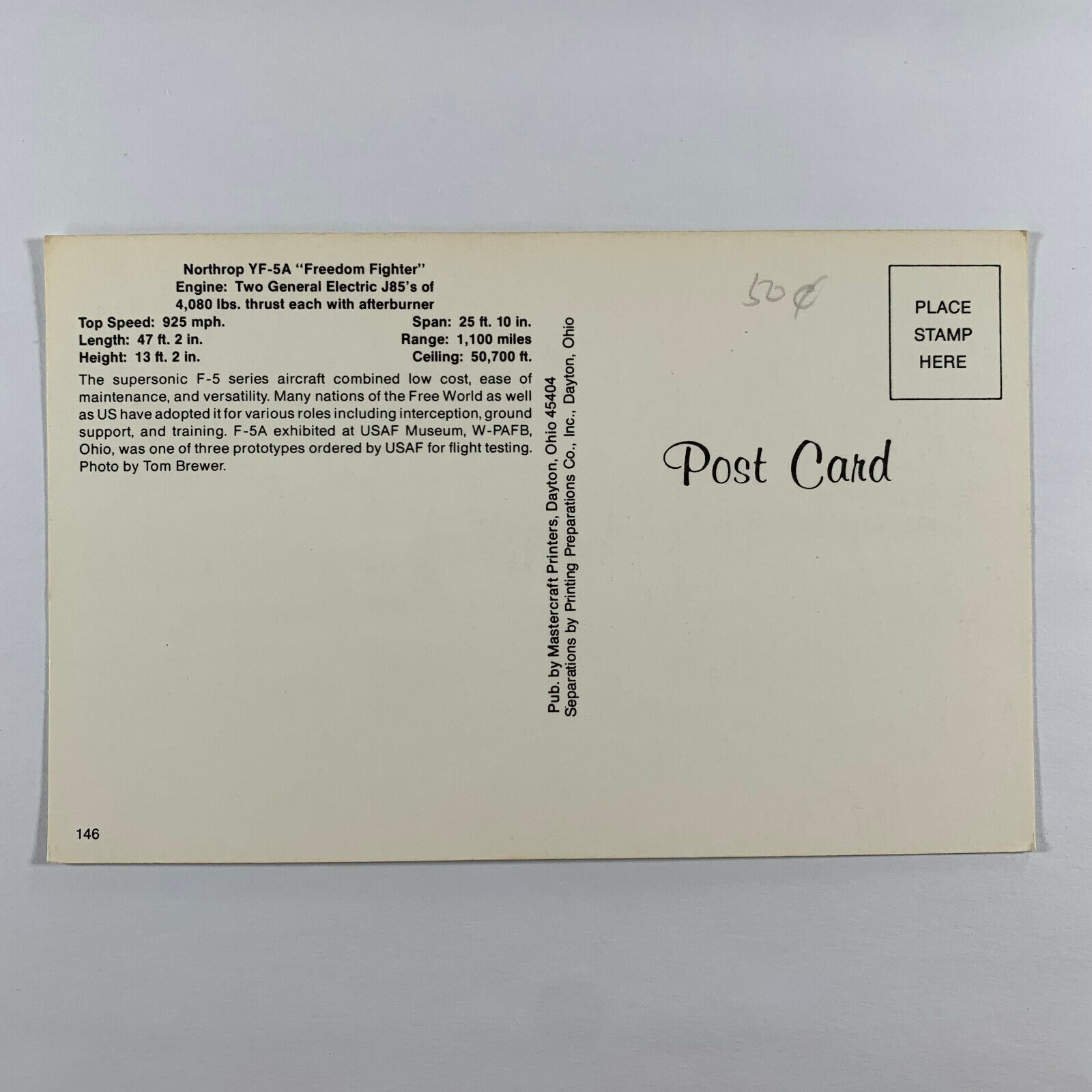 Postcard Aviation Aircraft Northrop YF-5A Freedom Fighter Supersonic 1970s | Other / Unsorted ...