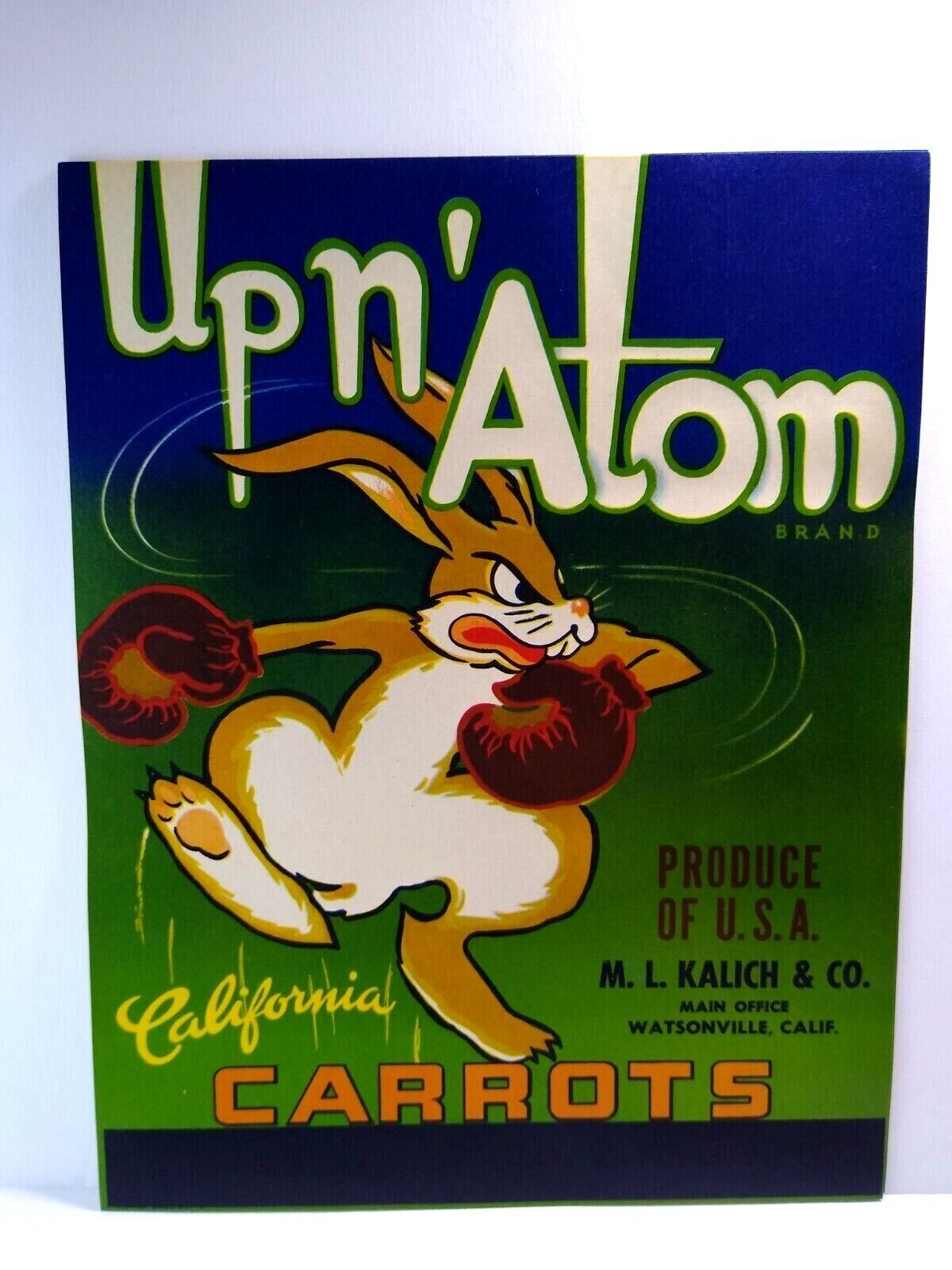 Up N Atom Boxing Gloves Bunny Rabbit Carrots Crate Label Original 1940 ...