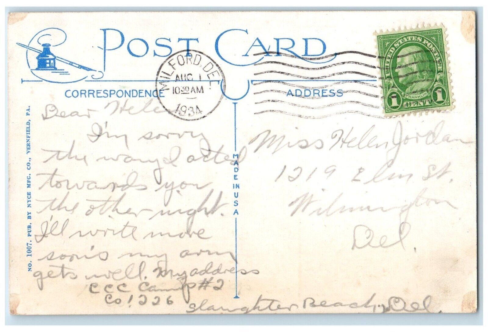1934 Girl US Mail Correspondence Checklist Milford Delaware DE Vintage ...
