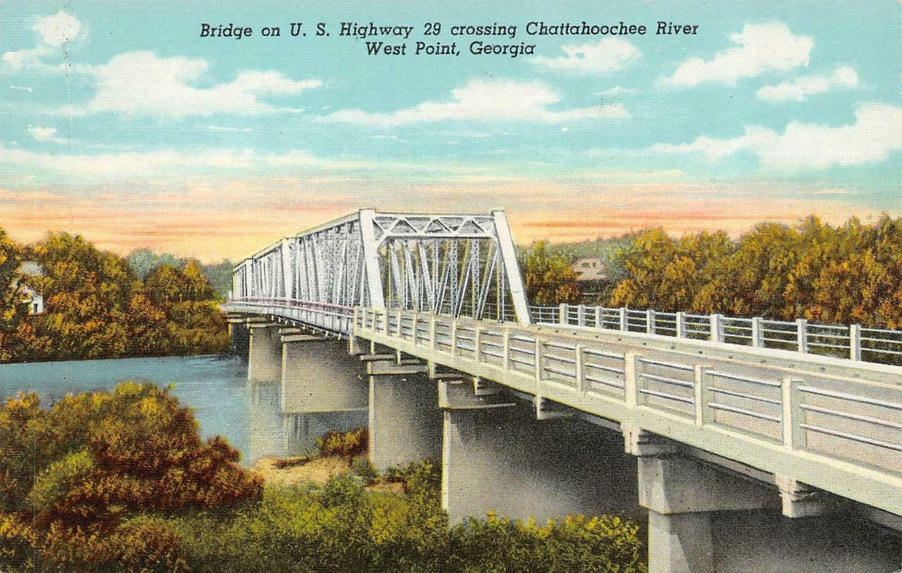 WEST POINT, GA Georgia BRIDGE on HIGHWAY 29~Chattahoochee River c1940's ...