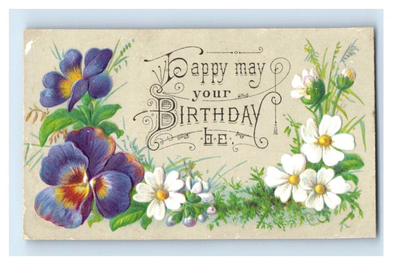 1880s Embossed Victorian Birthday Card Beautiful Pansies F116 ...
