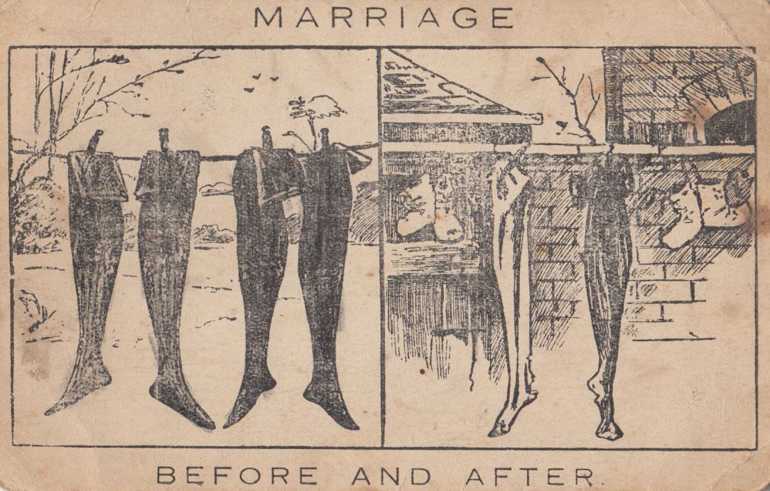 Marriage Washing Line Boots Before & After Antique Comic Humour ...