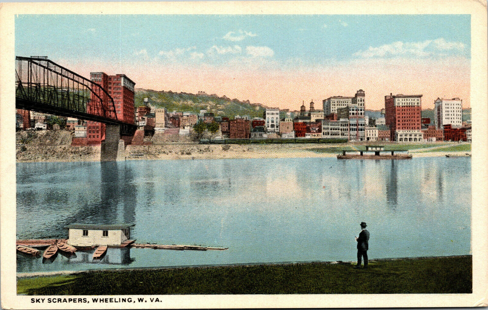 Vtg Wheeling West Virginia WV Sky Scrapers Downtown River Bridge 1920s ...
