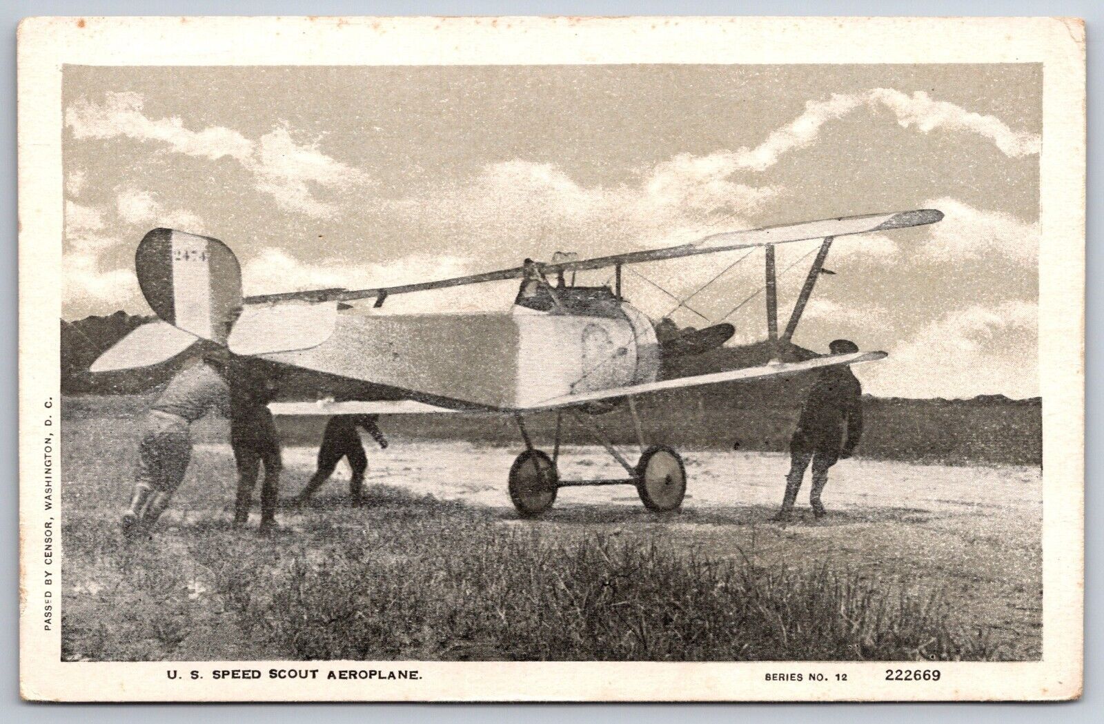 WWI Aeroplane~US Army Speed Scout Biplane~Soldiers Push~Passed By ...