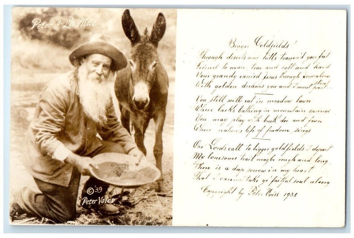 1939 Peter Voss & Donkey Mule La Mae Gold Panning Poem RPPC Photo ...