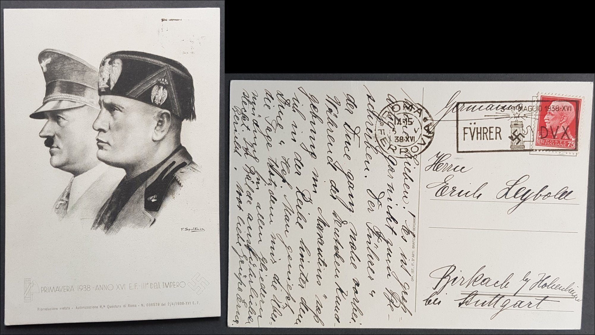 Germany Third 3rd Reich Original Nazi Postcard Hitler & Mussolini Rome ...