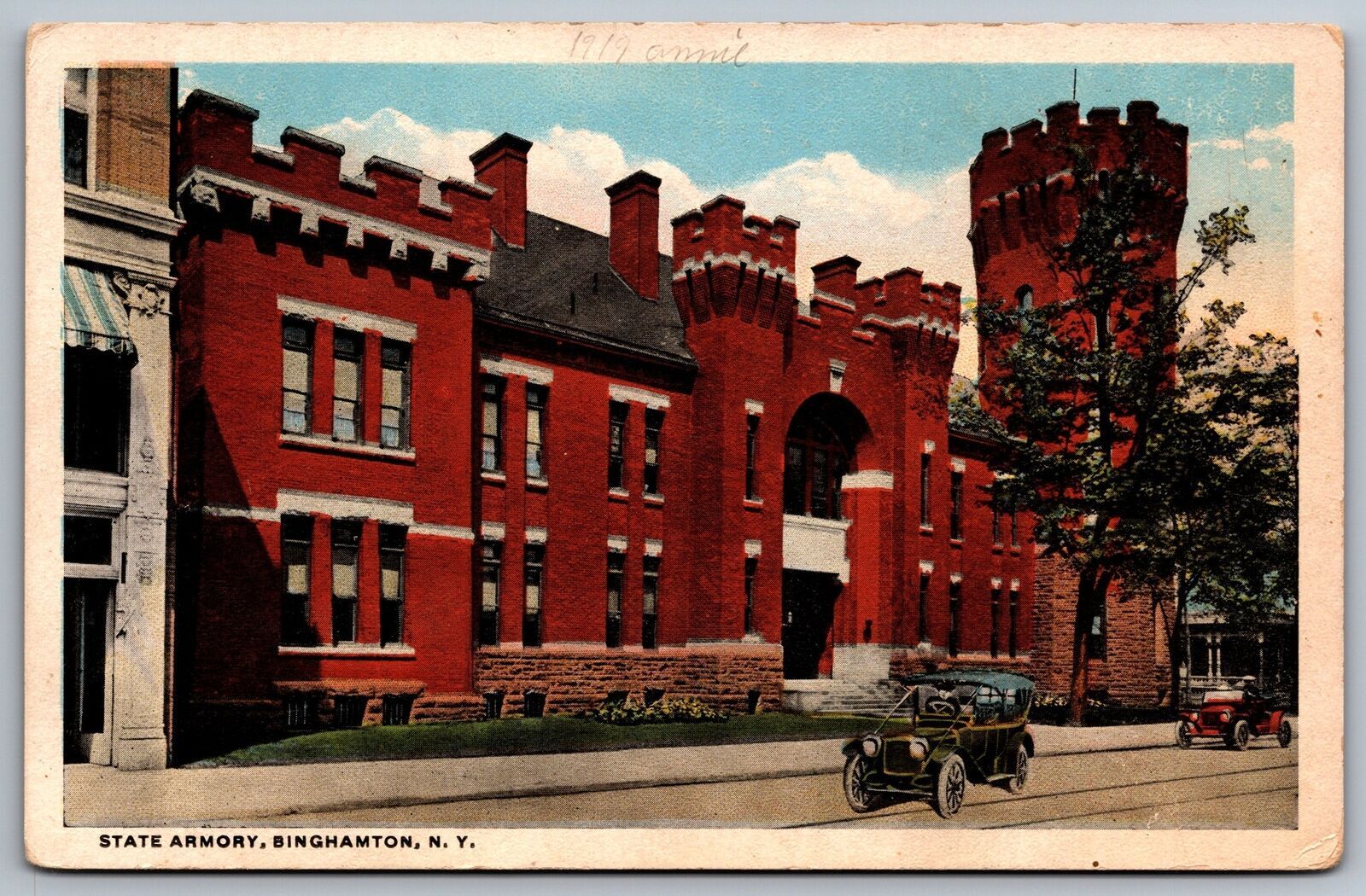 Vintage Postcard State Armory Building Tower Front Entrance Binghamton ...