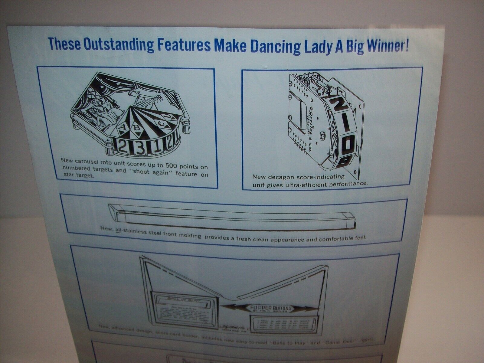 Dancing Lady Pinball FLYER Original 1967 Game Art Sheet Ballerina Dance ...