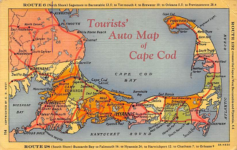 Auto Map Of Cape Cod Map 1948 | Topics - Other, Postcard / HipPostcard