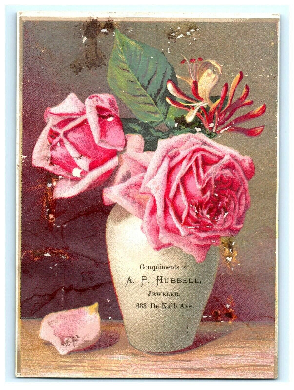 1880s-90s A. P. Hubbell Jeweler Lovely Vase Pink Roses Honey Suckle Fab ...