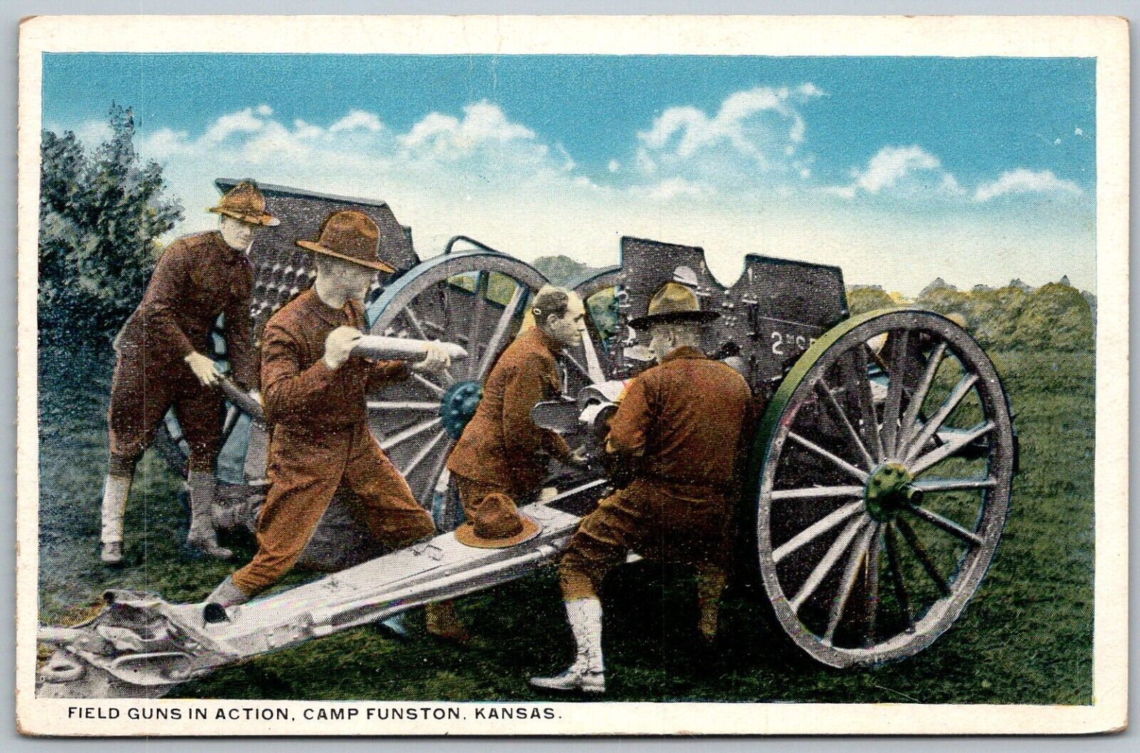 Camp Funston Kansas c1918 WWI Postcard Soldiers Field Guns In Action ...
