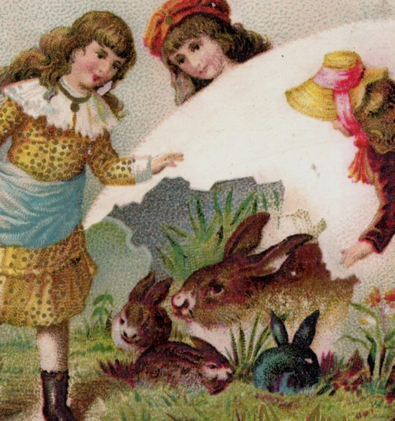 1870s-80s Victorian Easter? Card Brown Rabbits Hatching From Big Egg ...