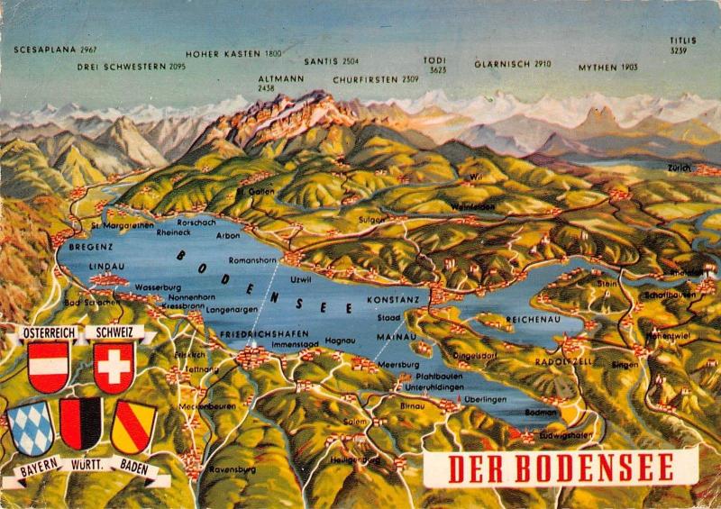 BT11026 Der bodensee map cartes geographiques Germany | Europe ...